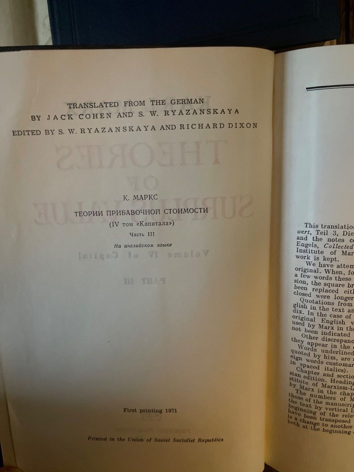 Karl Marx Theories of Surplus Value Vol I, II, III Progress Publisher ...