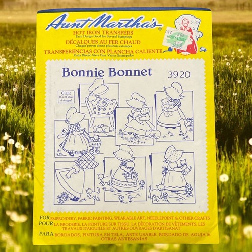 Vintage Aunt Martha's Bonnie Bonnet 3920 Hot Iron Transfers Embroidery ...