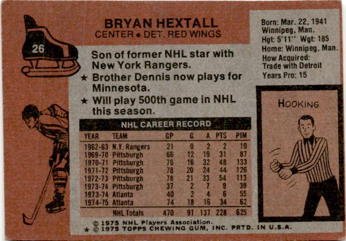 1975-76 Topps #26 Bryan Hextall Detroit Red Wings | eBay