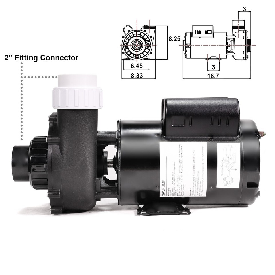 2.0HP Spa Pump 2-Speed Motor Hot Tub Pump 2" Discharge Intake 220V ...
