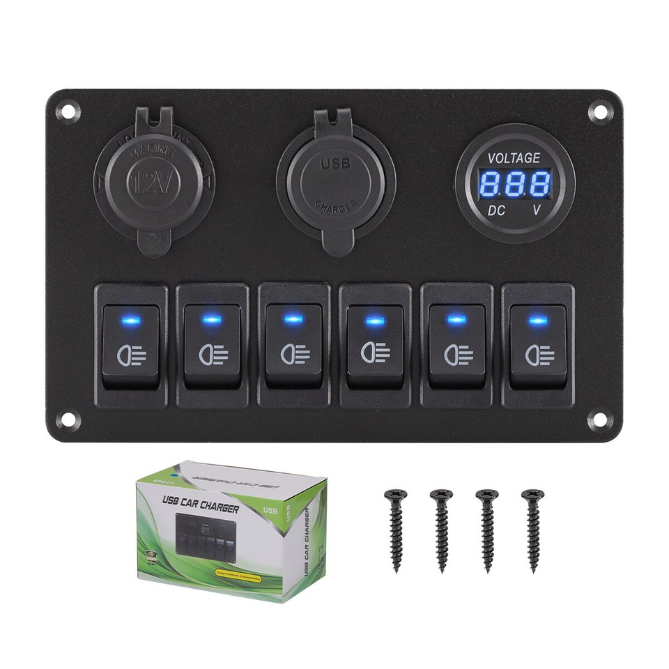 12V LED 6 Gang On/Off Rocker Switch Panel Car Truck Boat Marine Inline ...