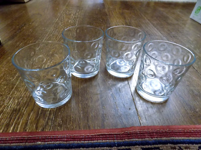 Lot Libbey Vtg Clear Optic Coin Bubble Glass Tumblers Set 4 Retro Old ...