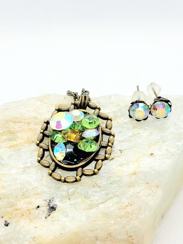 Set Ab Rhinestones Cluster Pendant Necklace 18", Stud Crystal Earrings ...