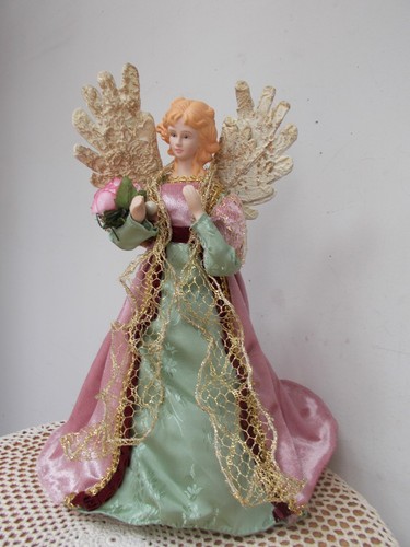 Velvet & Satin PORCELAIN ANGEL TREE TOPPER Pink & Mint Green 12" Paper ...