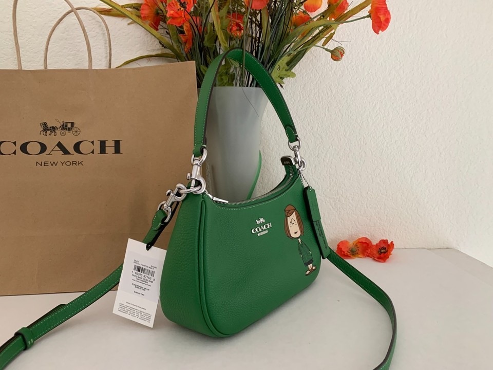 NWT Coach CBJ77 X Peanuts Teri Shoulder Bag w Peppermint Patty Pebble Leather 196395877638| eBay