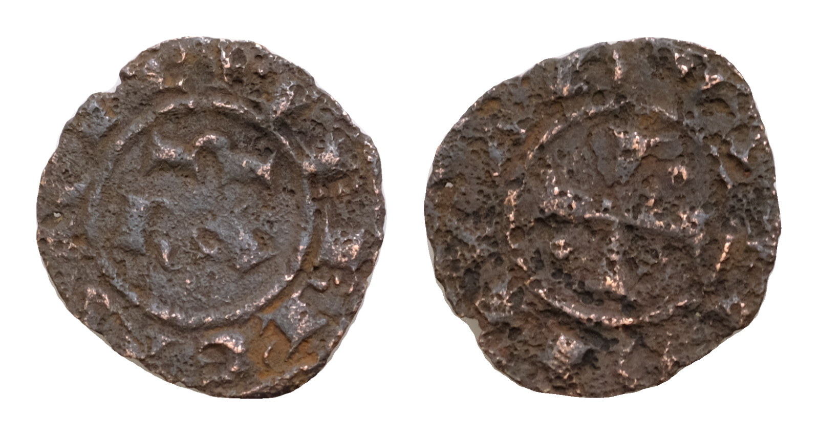 ITALY. Sicily. Corrado (1250-1254). AE14mm 0,6g Denaro. Messina. Cross ...