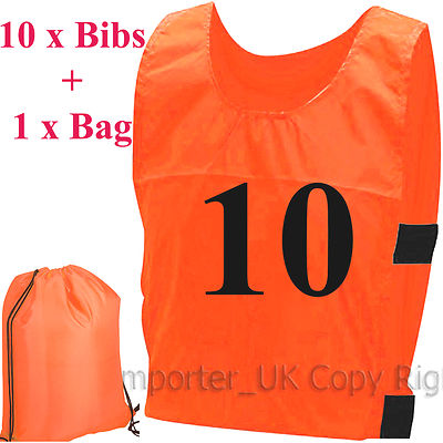 10 Sports BIBs TRAINING Adults Mens kids QUALITY FOOTBALL Numbered Boys ...