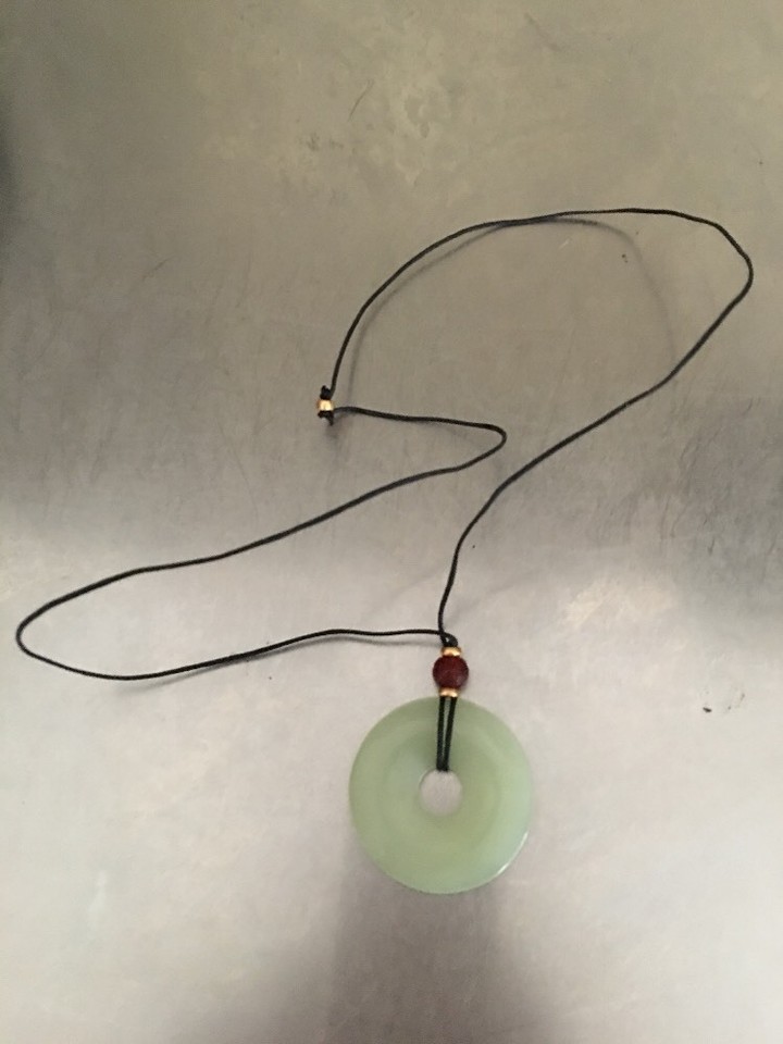 Jade Jadeite Hard Stone Pi Disc Pendant Necklace Circle Donut Good Luck ...