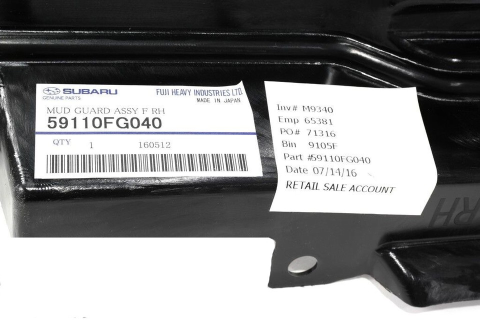 OEM 2011-2014 Subaru Impreza WRX STi Right Fender Liner Splash Shield ...