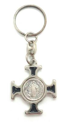 St. Benedict Black Enamel Cross Stainless Steel Key Chain, Made in ...