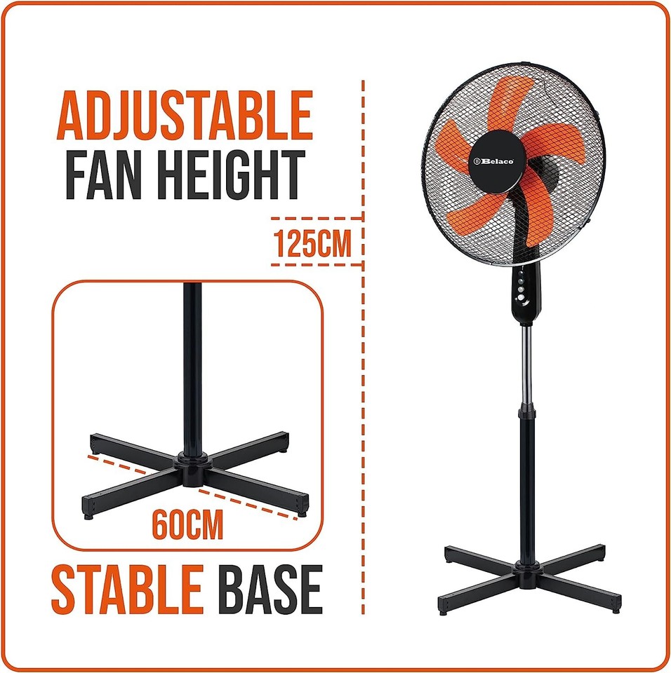 Belaco Stand Fan 16 inch Pedestal fan Oscillating floor fan - 5 Blade ...