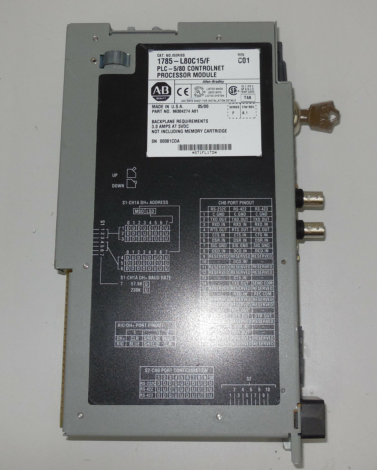 Allen-Bradley 1785-L80C15/F Rev. C01 PLC-5/80 Controlnet Processor ...