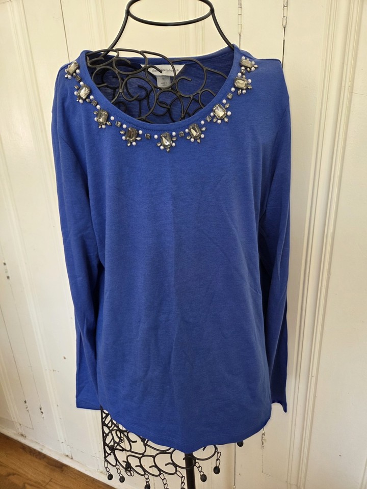 Christopher & Banks fancy Rinestone Embellished Blue Long Sleeve Shirt ...