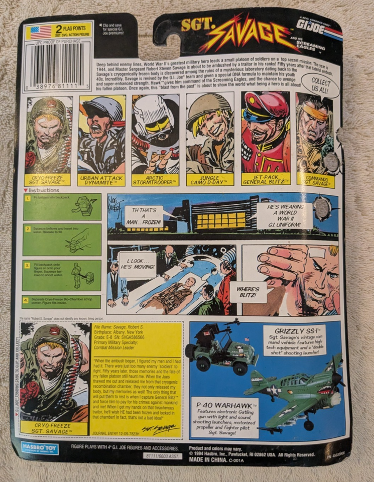 * 1994 GI Joe Sgt Savage & Screaming Eagle Cryo Freeze Action Figure ...