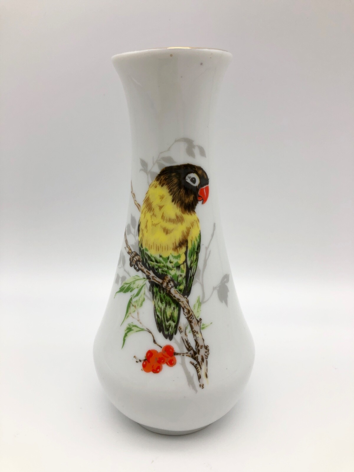 Vintage Bird Parrot Vase White Ceramic Gold Trim 6" | eBay