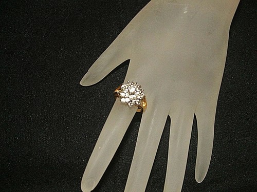 NEW MERLITE vintage 70"s CZ CLUSTER FLOWER RING LAYERED GOLD OVER METAL ...