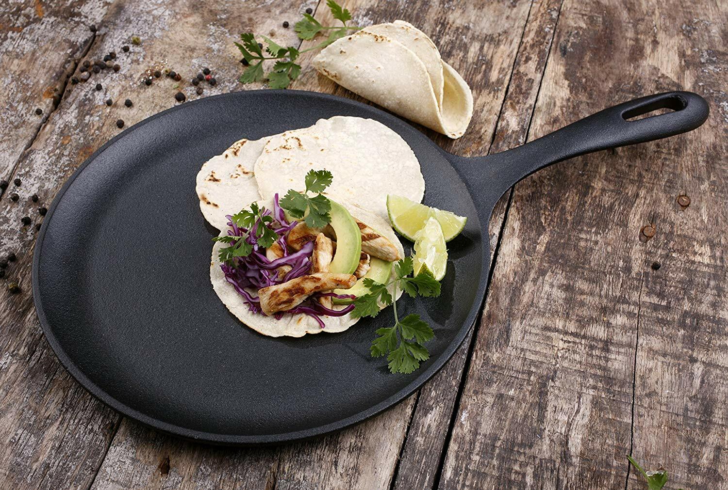 BBQ Grill Victoria Cast Iron Comal Griddle Round Pan Natural Nonstick ...