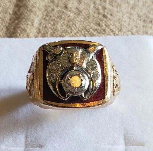 Vintage Estate 14K Yellow Gold and Diamond Masonic Shriner Ring *see ...