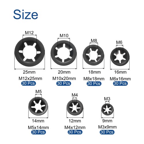 210 Pcs Internal Tooth Washers Set, 7 Sizes M3/M4/M5/M6/M8/M10/M12 ...