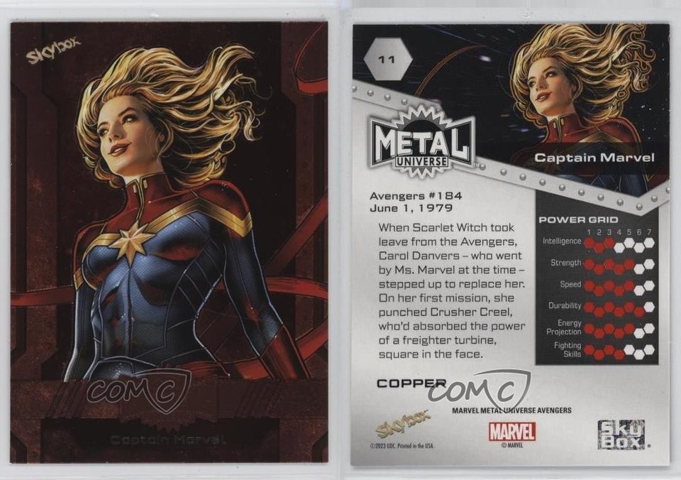 2024 Skybox Marvel Metal Universe Avengers Copper Captain Marvel #11 ...