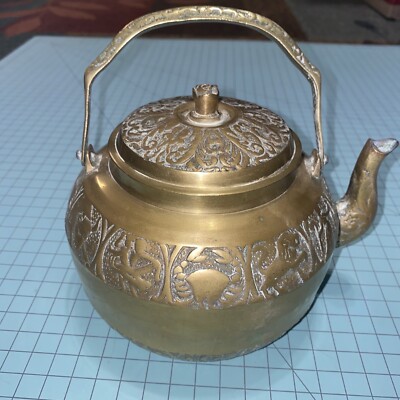 Vintage Zodiac Ornate Brass Teapot Gorgeous Patina Psychic Tarot | eBay