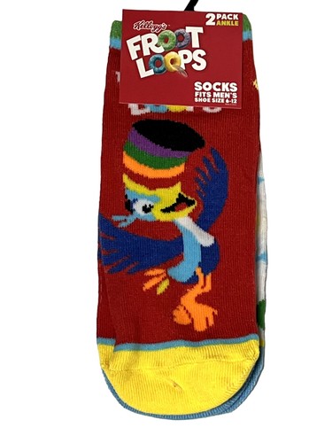 Kellogs Froot Loops Cereal Socks Men Ankle White Red Crazy Fun 2 Pair ...