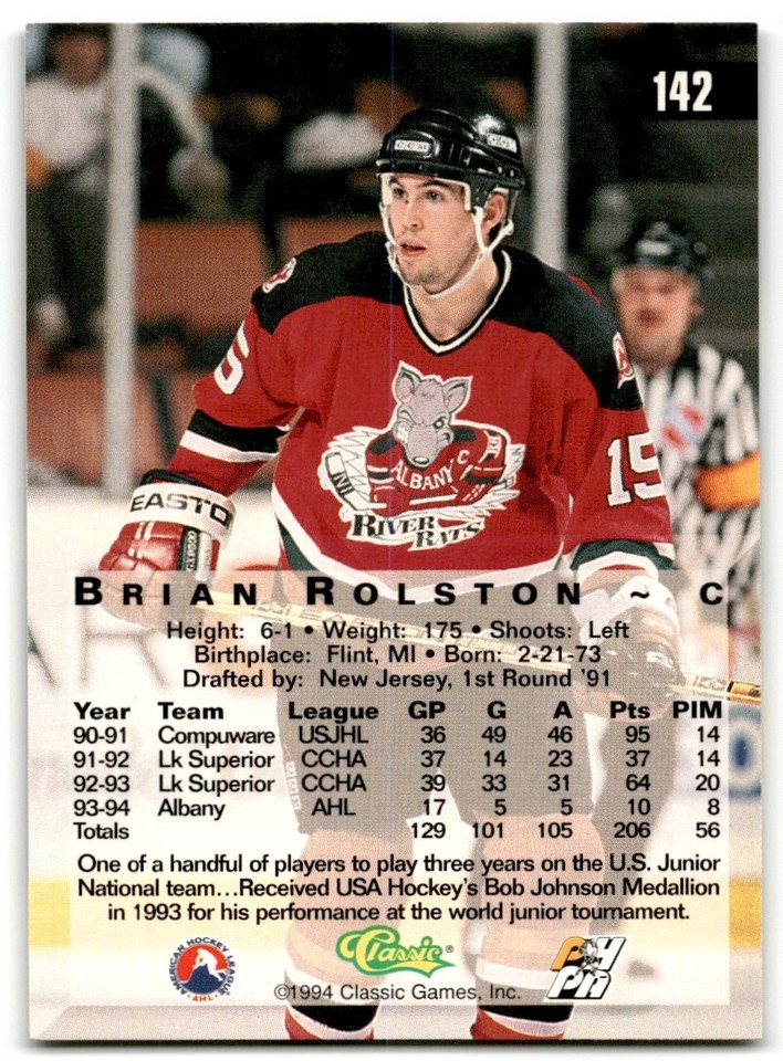 1994-95 CLASSIC GAMES 4 SPORT BRIAN ROLSTON NEW JERSEY DEVILS #142 | eBay