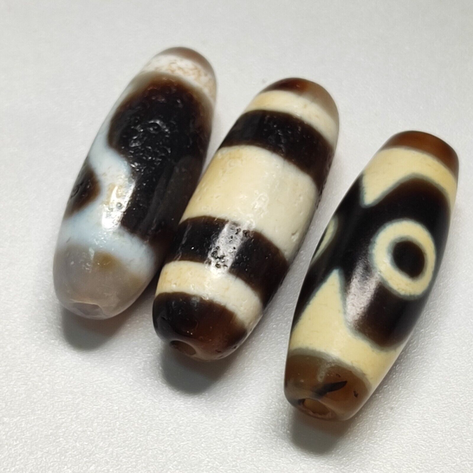 Lot 3 Powerful Unique patterns Antique Tibetan Agate Dzi Bead Amulet ...