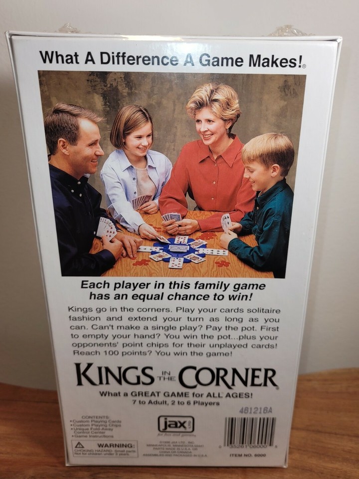 KINGS IN THE CORNER Card Game - 1996 - By Jax LTD. All Ages 2-6 Players ...