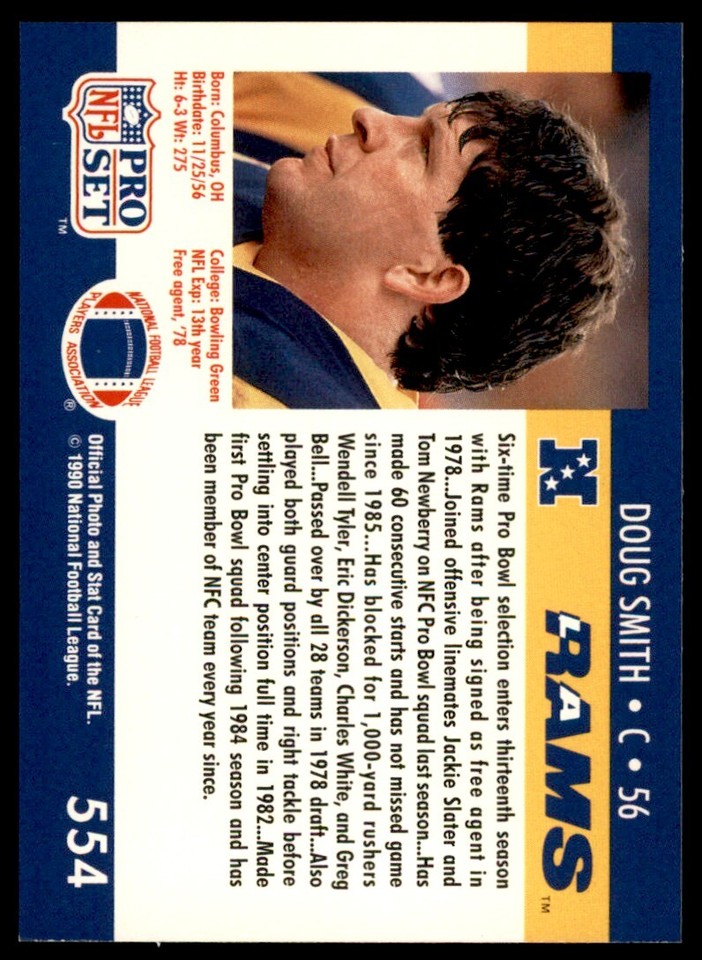1990 Pro Set Doug Smith Los Angeles Rams #554 | eBay