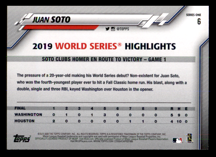 2020 Topps Juan Soto WS card #6 Washington Nationals | eBay