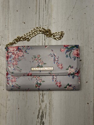 Bandolino Women's Chain Wallet Wristlet Gray Floral PVC Fold Up Tri ...
