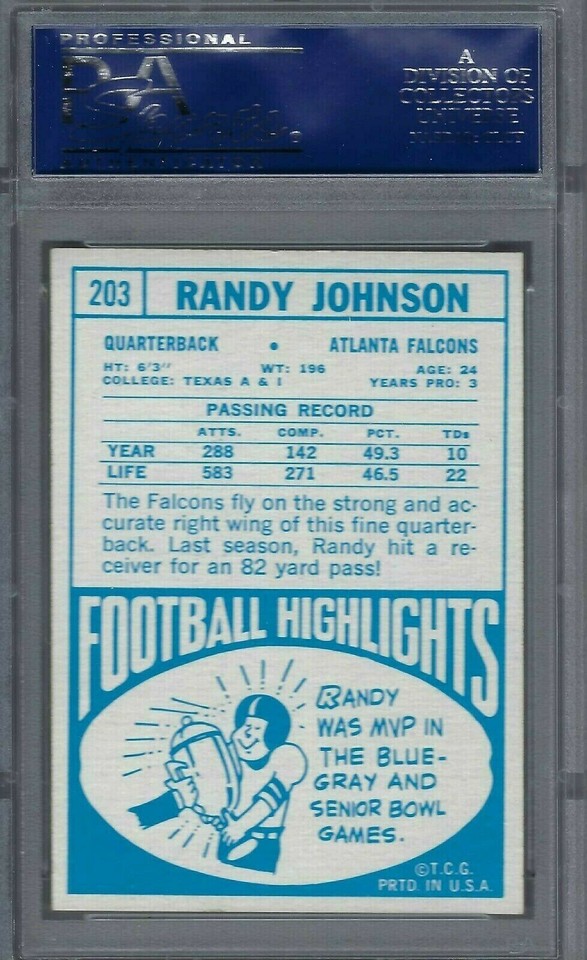 1968 Topps FB #203 PSA 8.5 Randy Johnson Falcons 203 | eBay