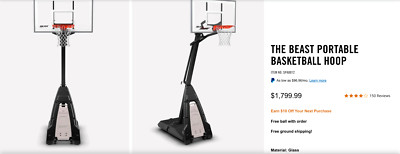 Spalding Portable Basketball Hoop 10ft 54in Backboard The Beast Glass ...