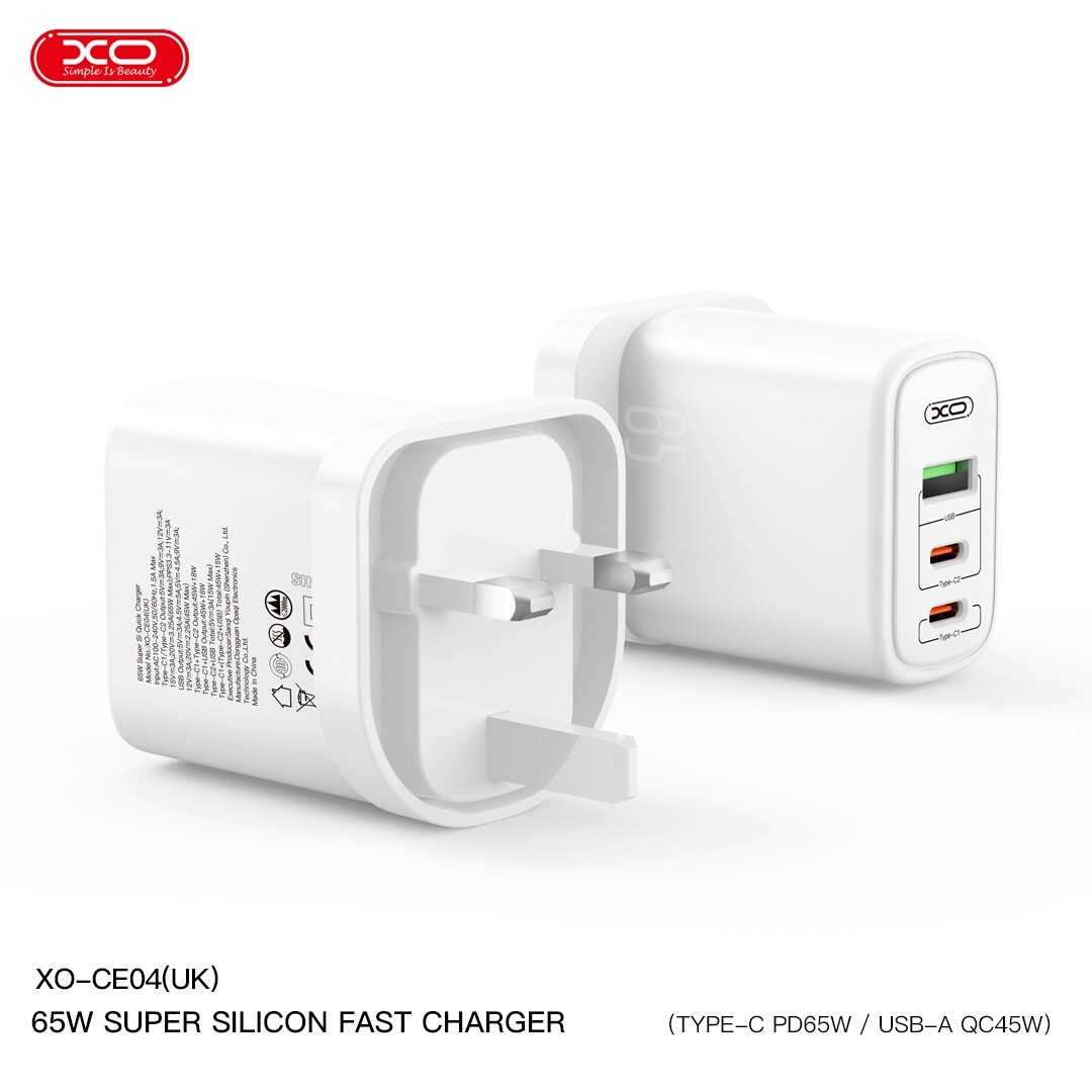 3 Ports 65W Super Silicon Fast Charger Adapter Plug TYPE-C PD65W USB-A ...