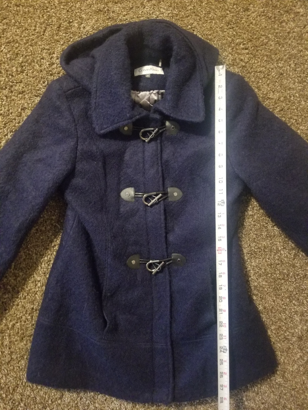 Calvin Klein Blue Wool Duffle Coat Toggle Closure Rem… - Gem