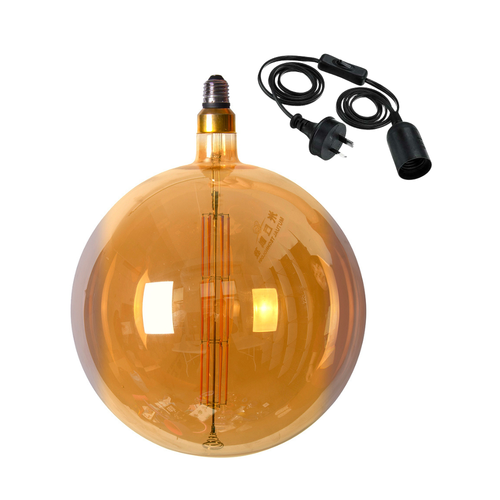 Round Edison LED Light Globe & Power Cord Plug In 1.8m E27 12 Watt Bulb ...