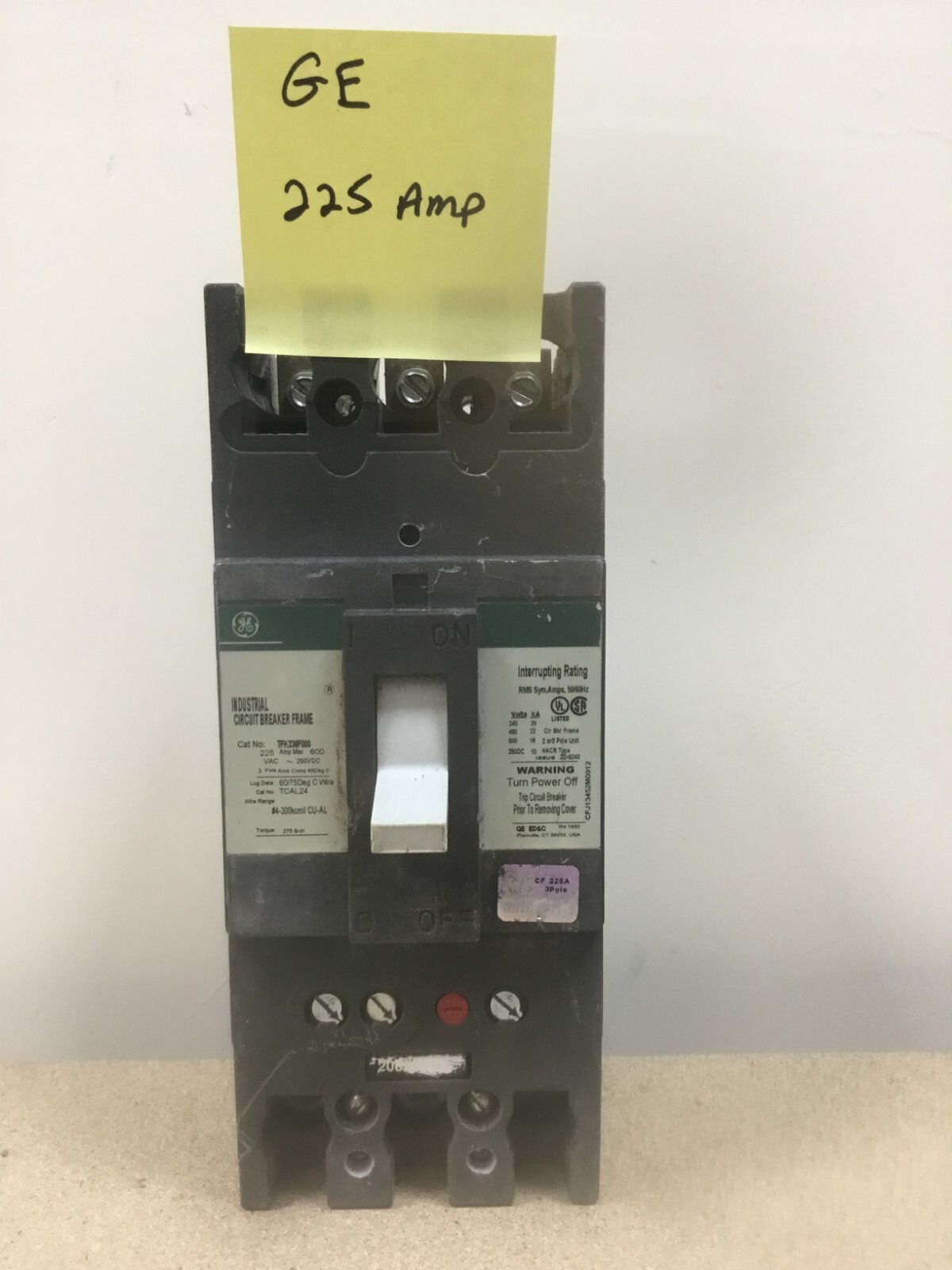 GE TFJ236225 225 AMP 3 POLE CIRCUIT BREAKER GENERAL ELECTRIC SWITCH | eBay