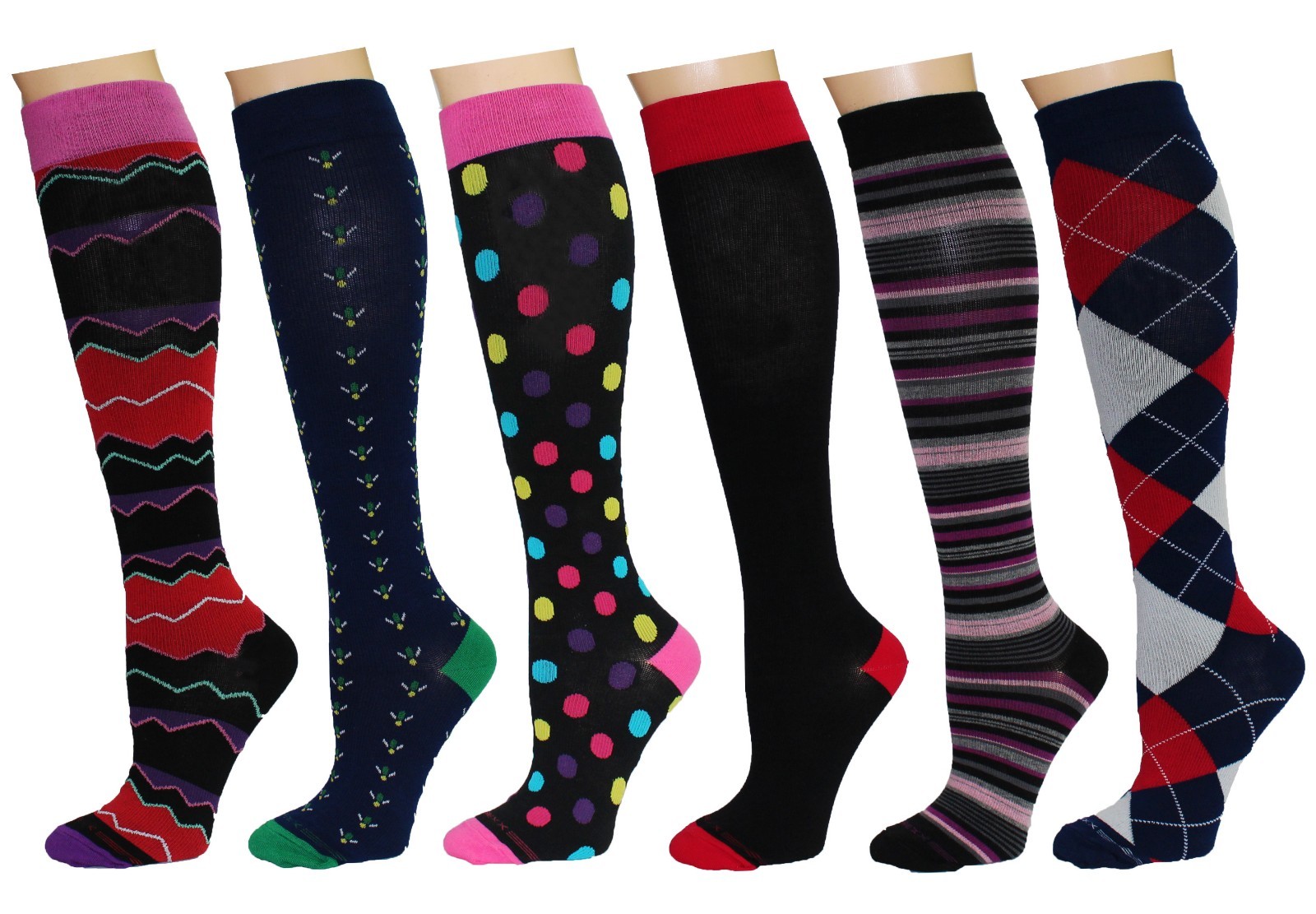 6 Pairs Rexx Therapeutic Graduated 8-15mm Compression Women's Socks ...