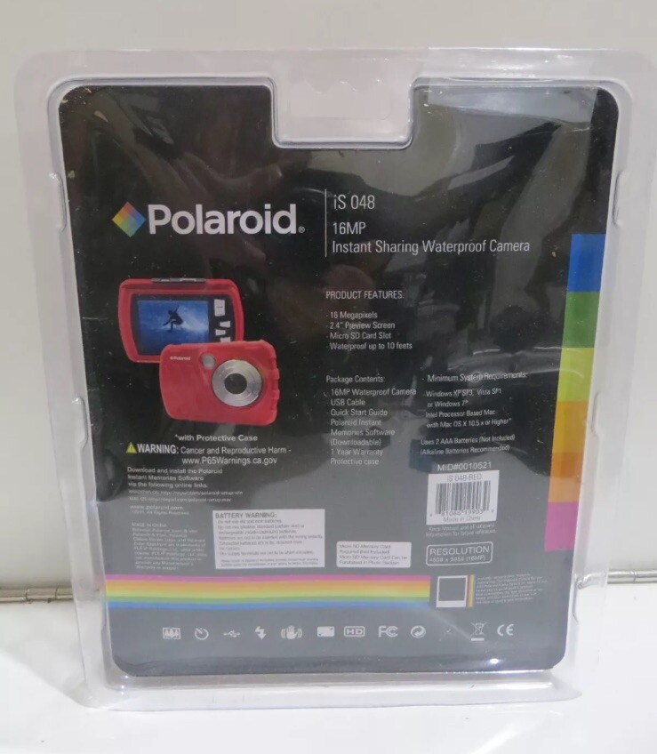 (NEW) Polaroid IS048 16MP Waterproof Digital Camera - Red 681066199039 ...