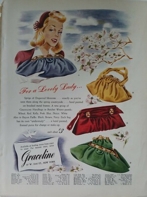 1942 women's blue green red gold Graceline purse handbag vintage ...