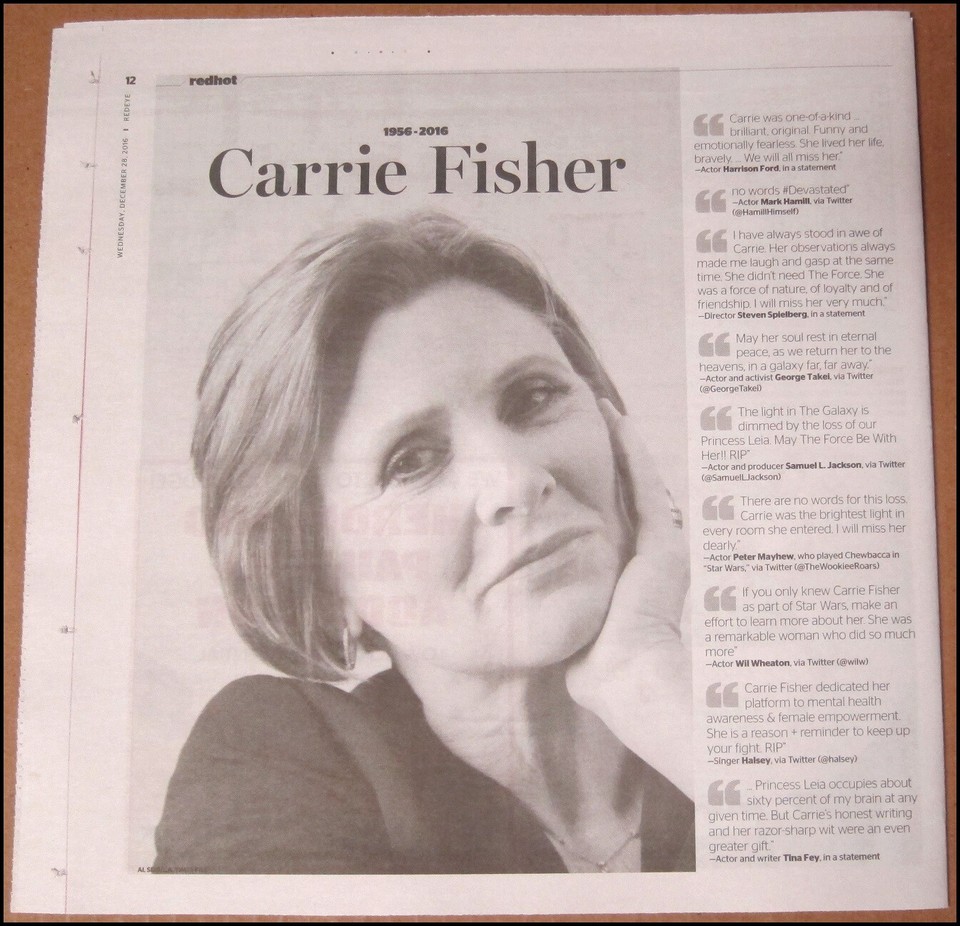 12/28/2016 Red Eye Chicago Newspaper Austin Carr Carrie Fisher Star ...