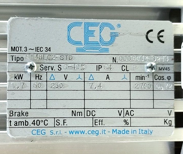ET48LC2-STD CEG Electric Motor MOT~IEC 34,1.7 KW | eBay