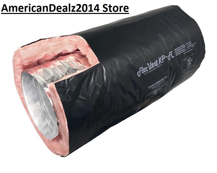 Insulated Flexible Round Flex Duct Tube R6 Heating/AC Black Venting ...