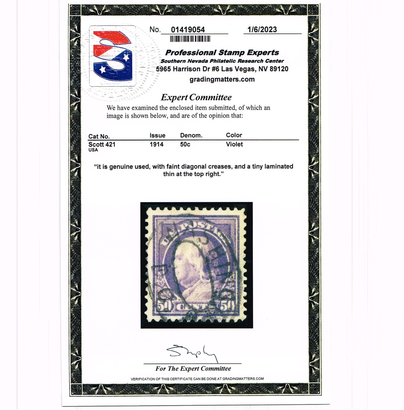 VERY AFFORDABLE GENUINE SCOTT #421 F-VF USED 1914 PSE CERT BEP PRINTING ...