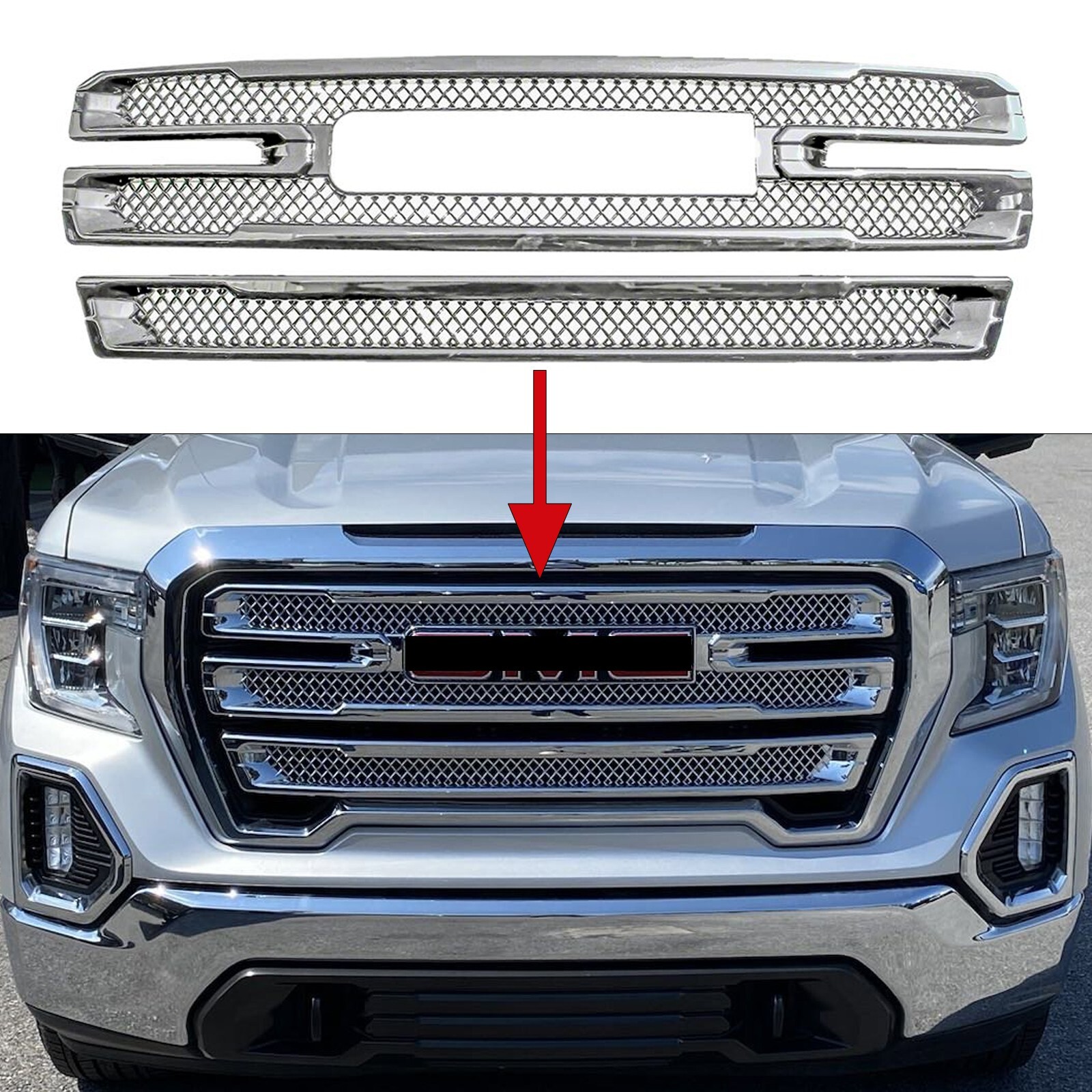 2019-2022 GMC Sierra 1500 SLT AT4 Chrome Grille Grill Mesh Overlay 2PC ...