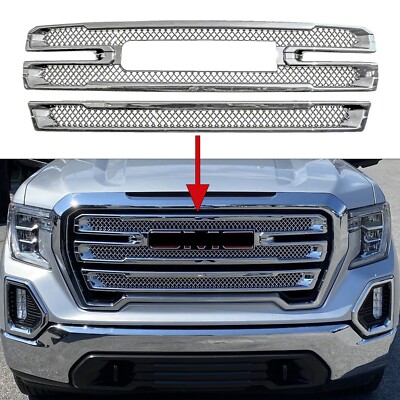2019-2022 GMC Sierra 1500 SLT AT4 Chrome Grille Grill Mesh Overlay 2PC ...