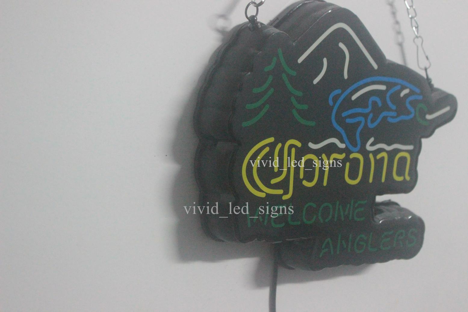 Corona Welcome Anglers Fish Beer Vivid LED Neon Sign Light Lamp Bright ...
