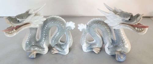 Vintage Yoshimi K Foo Dragon Pair Japan Gray White Porcelain Figurines ...
