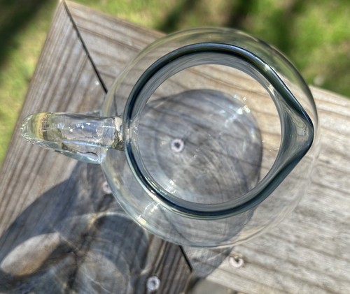 Vintage Glass Fluted Blue Water Drink Pitcher round 5” kool aid man ...